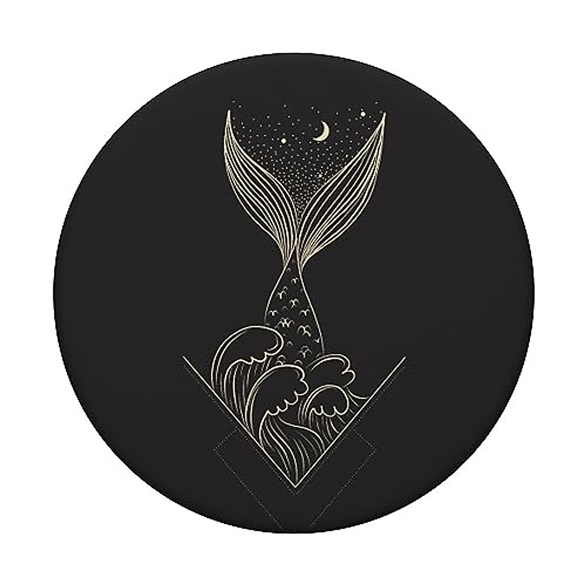 Mystic Mermaid Waves Sea Stars Moon Black PopSockets Standard PopGrip