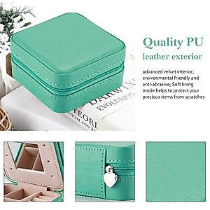 ProCase Small Jewelry Organizer Box for Travel, Portable Mini Jewelry Travel Case with Zipper Mirror for Rings Necklaces Bracelets Earrings, Gift for Women Girl -Teal