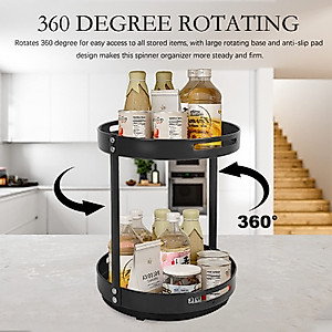 FYY Double Layer Lazy Susan Turntable Cabinet Organizer Spice Storage Rack, 360 Degree Rotating Spice Rack Metal Lazy Susan for Cabinet Pantry Kitchen Countertop Refrigerator Table Storage Black