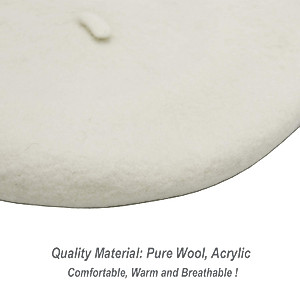 Wheebo Wool Beret Hat,Solid Color French Style Winter Warm Cap for Women Girls Lady (White)