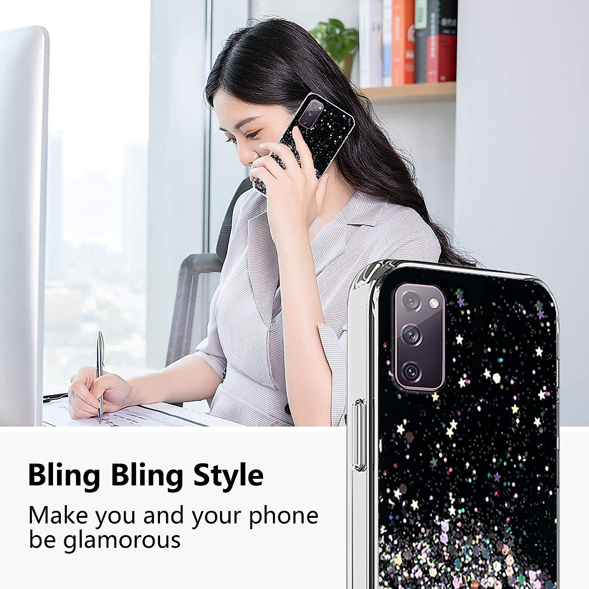 for Samsung Galaxy S20 Case Silicone，Clear Samsung S20 5G Phone Case Speck, Ultra Slim 0.3mm Soft Shockproof Protective Glitter Cute Phone Cover for Women Green (Black)
