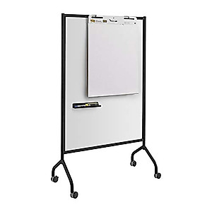 Safco Products Impromptu Full Whiteboard Screen 8511BL, Black, 42"W x 72"H, Double-sided Magnetic Dry Erase Board, Commercial-Grade Steel Frame, Swivel Wheels, Accessory Shelf