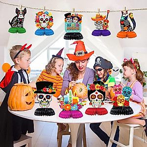 Day of The Dead Decorations 9 Pieces Dia De Los Muertos Honeycomb Table Toppers Cutouts Sugar Skull Flowers Centerpieces Day of the Dead Decor Mexican Party Supplies