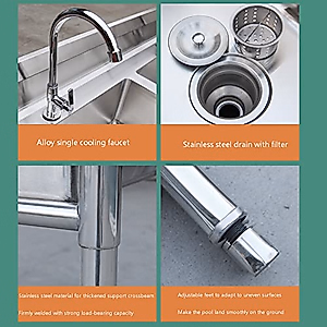 Canteen kitchen household commercial stainless steel sink (Size : 140X70X80cm)