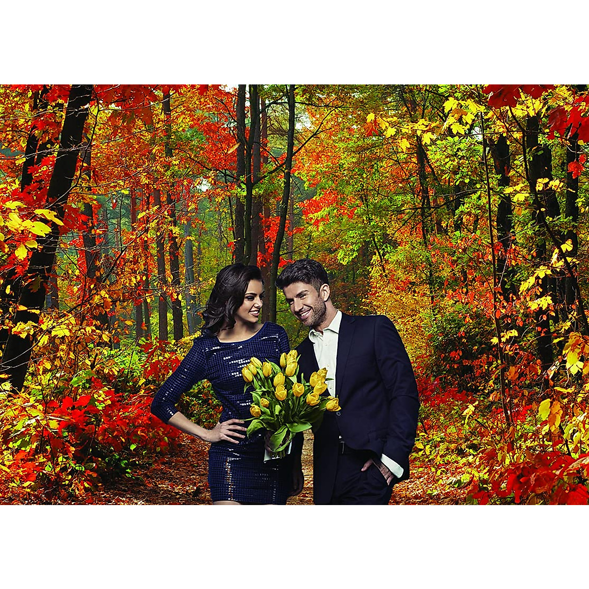 LYWYGG 10x8ft Autumn Backdrop Fall Scenery Background Vinyl Yellow Fall Leaves View Photography Backdrop Photo Studio Props CP-67-1008