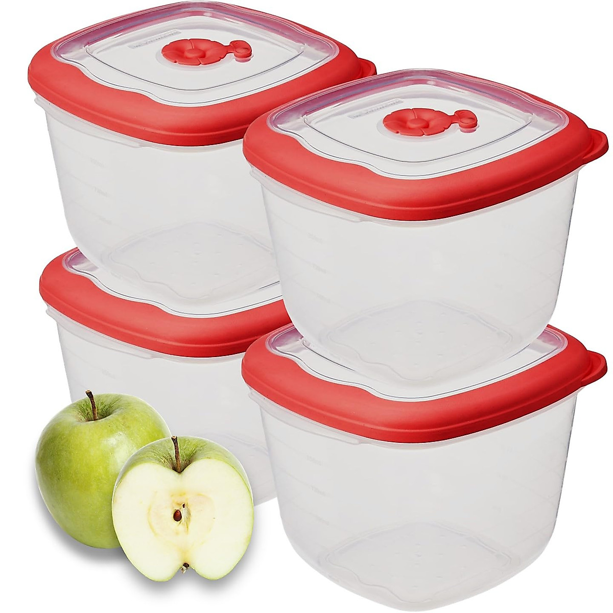 Tribello Plastic Freezer Food Storage Container with Lids Microwave/Dishwasher Safe Steam Vent/Air-Tight Lid Square Medium 40 Oz 4-Pack, 5-Cup