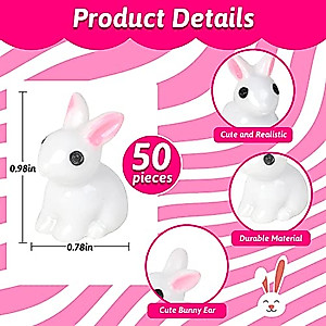 KIMOBER 50PCS Mini Bunny Miniature Figurines,White Resin Rabbit Figures for Fairy Garden Easter Egg Fillers Landscape DIY Terrarium Crafts