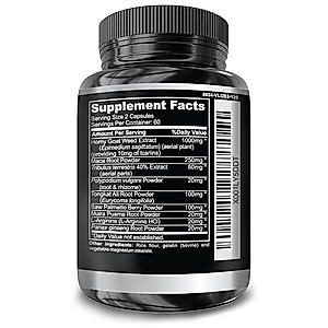 Super Strength 1590mg Horny Goat Weed 120 Capsules With Maca Arginine & Ginseng - Naturally Boost your Health, Workout Performance, Endurance & Energy, Joint Health For Men & Women (120C)
