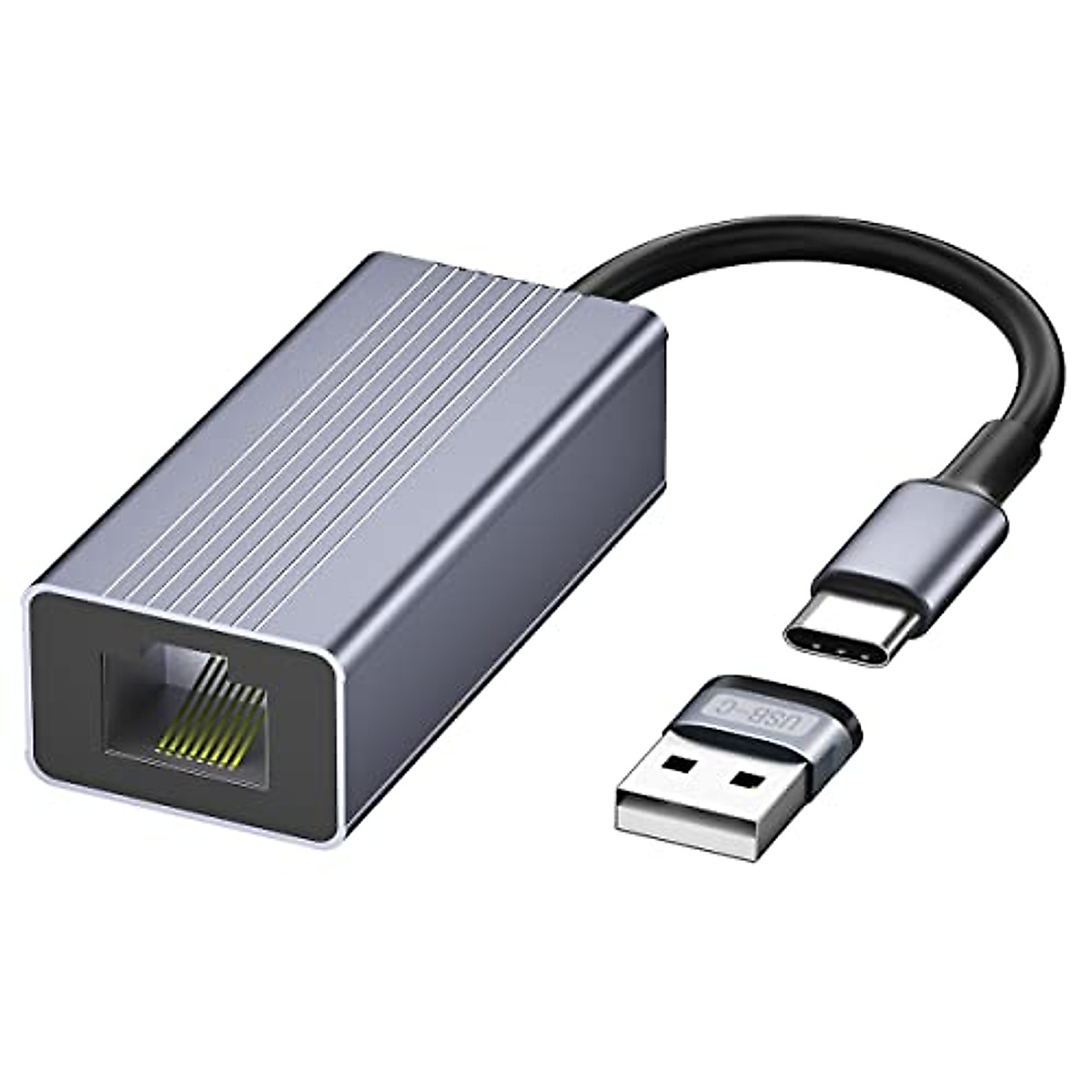 USB C to RJ45 Ethernet LAN Network Adapter + Aluminum USB Male to USB C Female Adapter Compatible with MacBook Pro Air iPad Surface Book Chromebook Dell XPS Galaxy S23