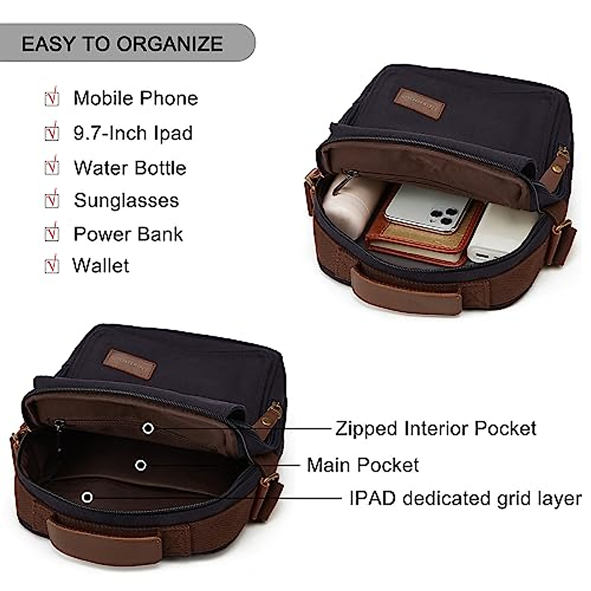 Small Canvas Messenger Bag for Men,Vintage Causal Shoulder Bag Lightweight Crossbody Purse ideal Work Travel Business，Blue-black