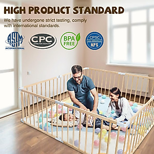 Foldable Baby Playpen for Toddlers, Expandable Wooden Play Fence, Large Wood Playpen Safety Playard for Indoor & Outdoor, Safe Play Area Kids Activity Center (26“ tall, 8-Panel)