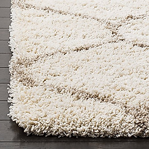 SAFAVIEH Hudson Shag Collection Area Rug - 10' x 14', Ivory & Beige, Moroccan Ogee Trellis Design, Non-Shedding & Easy Care, 2-inch Thick Ideal for High Traffic Areas in Living Room, Bedroom (SGH280D)