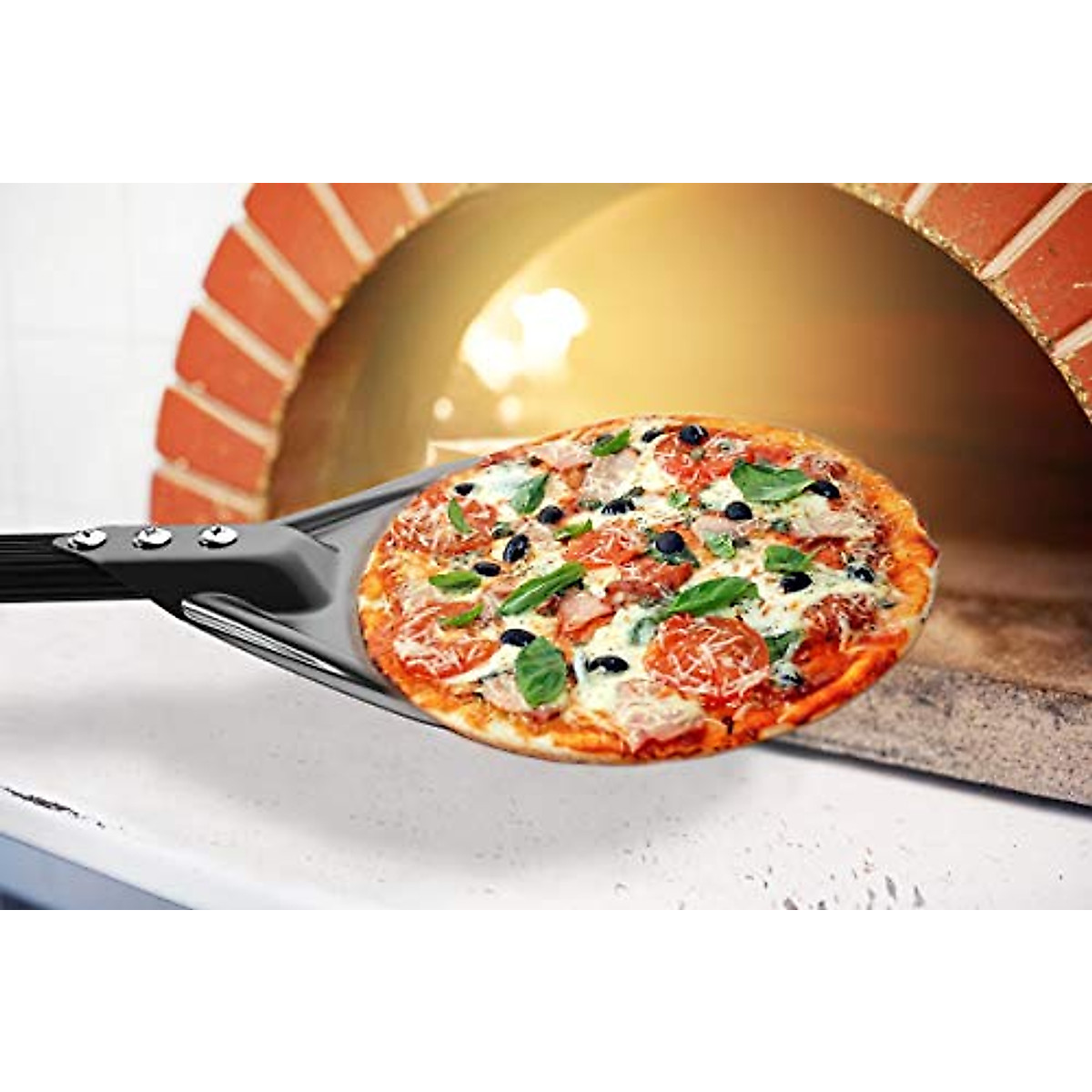 RTT Turning Pizza Peel with 8" Aluminum Round Pizza Paddle,23.6" Overall,Outdoor Pizza Oven Accessories