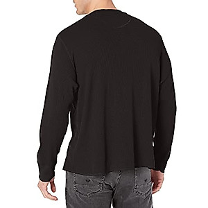 Wrangler Authentics Men's Long Sleeve Waffle Henley, Caviar, Large