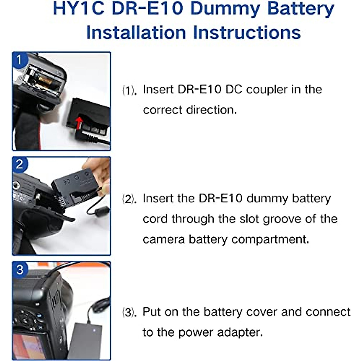 HY1C ACK-E10 AC Power Adapter DR-E10 LP-E10 Dummy Battery Kit for Canon EOS Rebel T7 T6 T5 T3 1100D 1200D 1300D 1500D 2000D Cameras