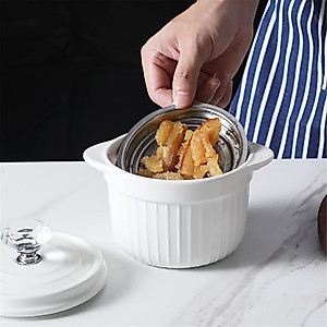 Bacon Grease Container Keeper with Crystal Lid and Strainer, 17 oz Ceramic Frying Oil Storage Can Container for Countertop (Silver)