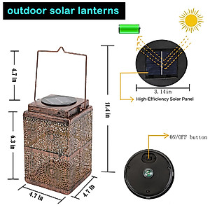 Outdoor Solar Lanterns Waterproof Hanging Solar Lights 2 Pack Outdoor Retro Metal Lamp with Handle for Terrace Backyard Porch Dining Table Passage Party Place Garden Decoration