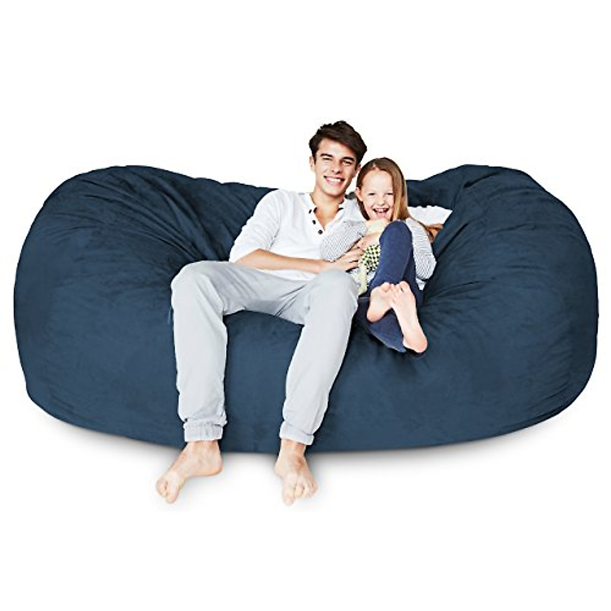 Lumaland Luxurious 7ft Big Bean Bag Chair with Microsuede Cover - Ultra Soft, Foam Filled and Washable Bean Bag for Teens, Adults, Pets - Accessory for Dorm, Living Room, House - Navy Blue