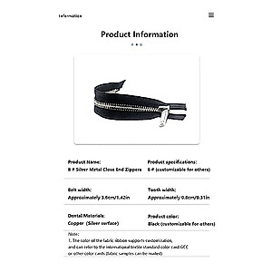 2PCS 8# 20 Inch Close End Zippers for Sewing Bags Crafts Jackets,Silver Metal Teeth（Black Belt-50cm 2PCS）