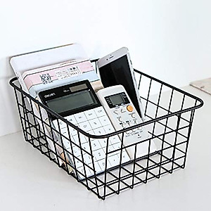 Aeggplant Kitchen Wire Baskets Farmhouse Decor Metal Food Storage Organizer, Household Refrigerator Bin with Built-in Handles for Cabinets,Pantry Set of 2 Black