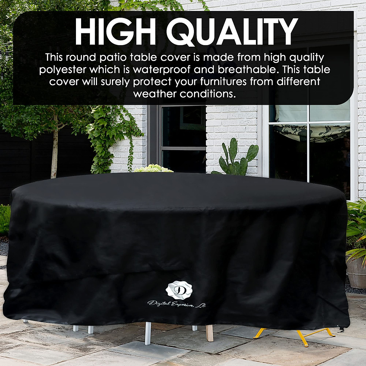 Round Patio Table Cover for Outdoor Furniture 100% Waterproof UV Resistant 92 L DIA x 28 H Black