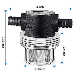 Water Pump Strainer, 3/8 Inch Hose Barb In-Line Strainer Twist-On Sprayer Filter for Water Pump 12V DC 80 PSI RV Camper Marine Boat Lawn