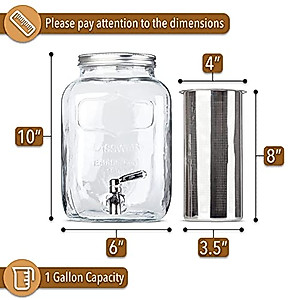BTaT- Cold Brew Coffee Maker, 1 Gallon Mason Jars Drink Dispenser, Gallon Cold Brew Coffee Maker, Iced Tea Maker, Cold Brew Coffee Carafe, Beverage Dispenser, Glass Dispenser, Cold Brew System