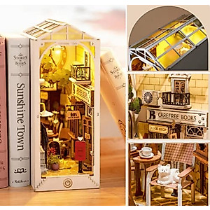 Rolife DIY Book Nook Kit Wooden Decorative Bookends for Home Decor (Sakura Densya+Sunshine Town)