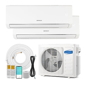 ROVSUN Dual Zone 12000 + 12000 BTU WIFI Mini Split AC/Heating System, 19 SEER2 2 Zone 18000 BTU Ductless Split Air Conditioner with Pre-Charged Condenser, Heat Pump & 25Ft Installation Kit, 208-230V