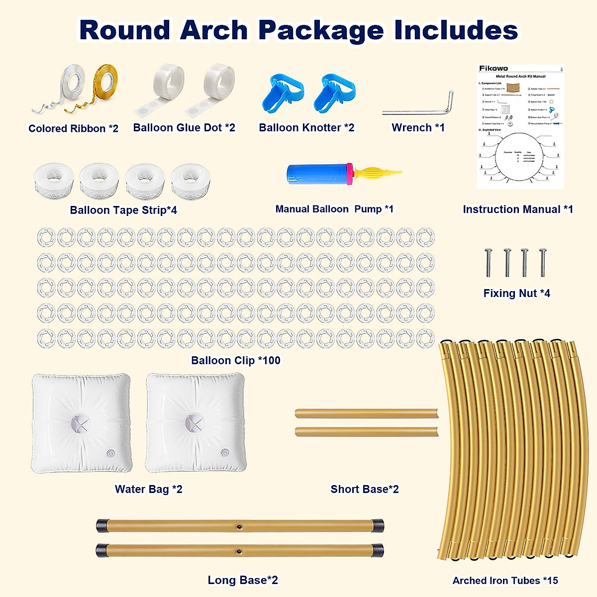 Fikowo Round Arch Backdrop Stand Kit - 7.2ft Large Golden Metal Circle Balloon Arch Frame with Base for Wedding Baby Shower Birthday Party Decoration