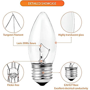 SCOMX 40W Incandescent Equivalent Energy Torpedo Tip Chandelier with Crystal Clear Incandescent Light Bulbs Tip Light Bulb and Medium E26 Candelabra Base (6)