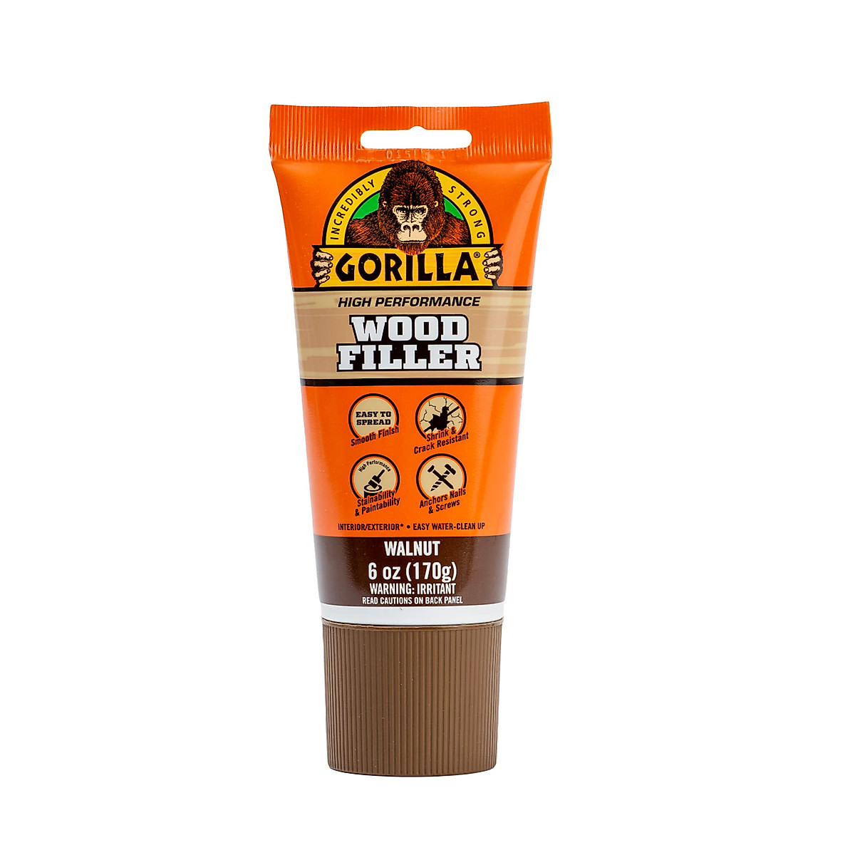 Gorilla All Purpose Wood Filler, 6oz Tube, Walnut (Pack of 1)