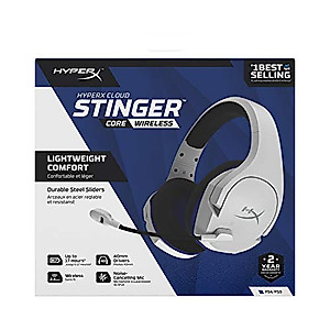 HyperX HHSS1C-KB-WT/G Cloud Stinger Core – Wireless Gaming Headset, for PS4, PS5, PC, Lightweight, Durable Steel Sliders, Noise-Cancelling Microphone - White