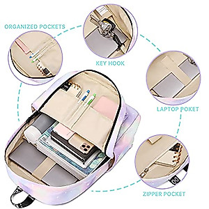 Lohol Galaxy School Backpack with Lunch Box, Lightweight BookBag Set for Girls Kids （Purple&Green）