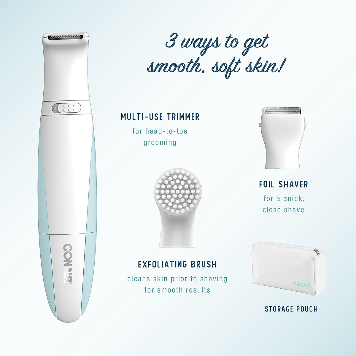 Conair Ladies All-In-One Personal Groomer, Trimmer, Foil Shaver for Women and Exfoliating Brush