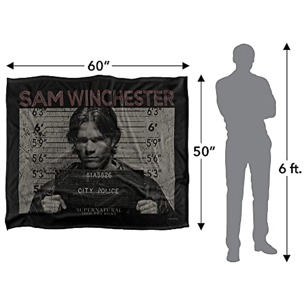 Supernatural Sam Mug Shot Officially Licensed Silky Touch Super Soft Throw Blanket 50" x 60"