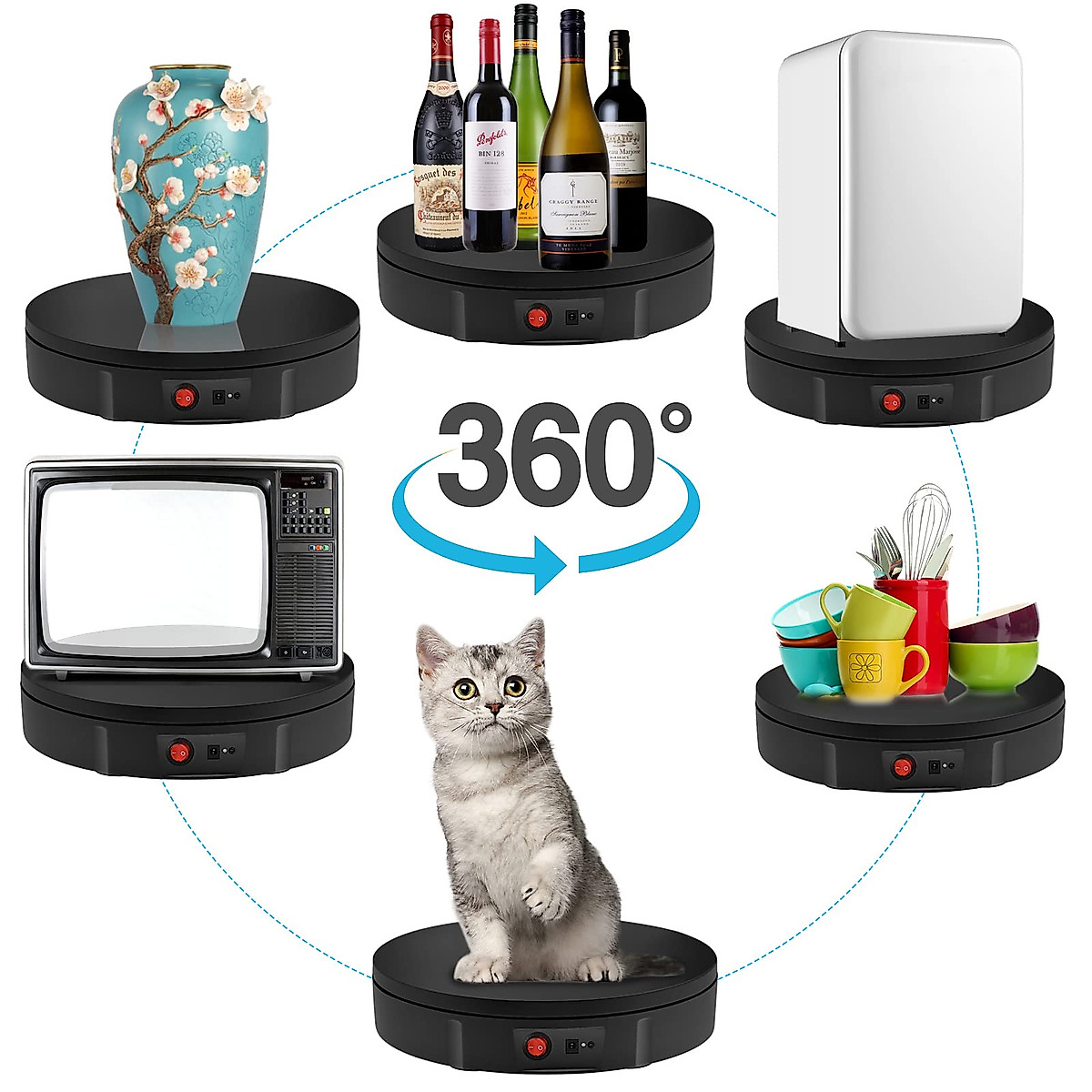 PUOSUO 360 Degree Electric Rotating Turntable, 11.8inch / 220Lbs Load,Motorized Rotating Display Stand, For Photography Products Display，Live Video Show,Remote Control Angle, Speed (Black)