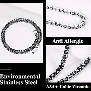 Richsteel Cubic Zirconia Tennis Chain for Men Women 18 Inch Black CZ Necklace Chain