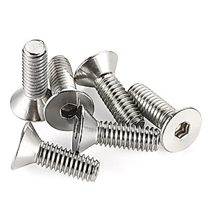 M6-1.0 x 20MM Flat Head Socket Cap Bolts, Allen Socket Drive Full Thread Bolt, Stainless Steel 304(18-8), Bright Finish, Quantity 50