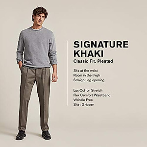 Dockers Men's Classic Fit Signature Khaki Lux Cotton Stretch Pants-Pleated (Regular and Big & Tall), Dark Pebble, 48W x 28L