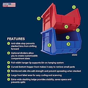 Akro-Mils 30240 AkroBins Plastic Storage Bins, Space-Saving Stackable Bins, Garage Organization Bins, Pantry Organization, Craft Storage, 15-Inch x 8-Inch x 7-Inch, Black, 12-Pack