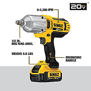 DEWALT 20V MAX* Impact Wrench, High Torque, Hog Ring Anvil, 1/2-Inch (DCF889HM2)