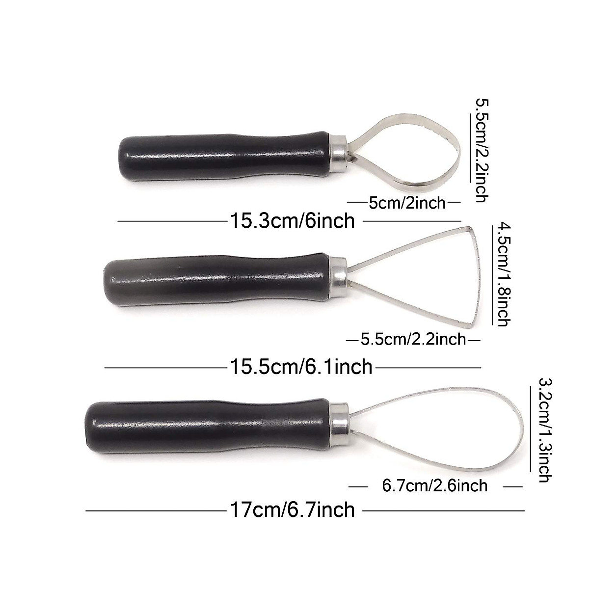 Honbay 3-Piece Clay Sculpture Tools Big Loop Scraper Knife with Sawtooth