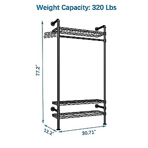 Timate F1 Pipe Clothes Rack Wall Mount Heavy Duty Closet Organizer System Hanging Closet Rack for Clothes, Closet Kit Walk in Closet Systems, Adjustable Storage Closet Shelves Wardrobe Closet, Black