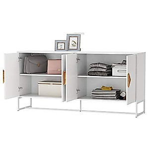 RASOO Buffet Cabinet White 4 Doors Modern Kitchen Buffet Storage Sideboard Cabinet Credenza Cabinet Cupboard with Adjustable Shelves