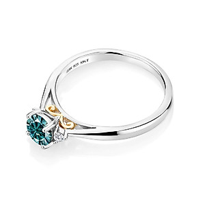 Gem Stone King 925 Sterling Silver and 10K Yellow Gold Blue Moissanite and White Lab Grown Diamond Engagement Ring For Women (0.54 Cttw, Gemstone, Available in size 5, 6, 7, 8, 9)