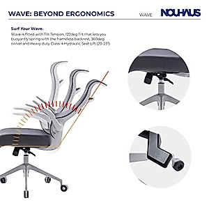 Nouhaus Wave Ergonomic Office Chair. Rolling Mesh Office Chair with Lumbar Support and Adjustable Arms. Comfortable Computer Chair, Home Office Desk Chairs, Task Chair or Gamer Chair (Grey)