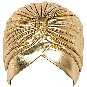 Unisex Turban Hat, Vintage Polyester Pleated Head Wrap Headband Cross Twist Arab Hair Wrap Chemo Turban Headwear Gold