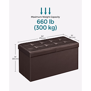 SONGMICS MAZIE Collection - 30 Inches Storage Ottoman Bench with Flipping Lid, Storage Chest Footstool, Load 660 lb, for Entryway, Living Room, Bedroom, Synthetic Leather, Brown ULSF45BR