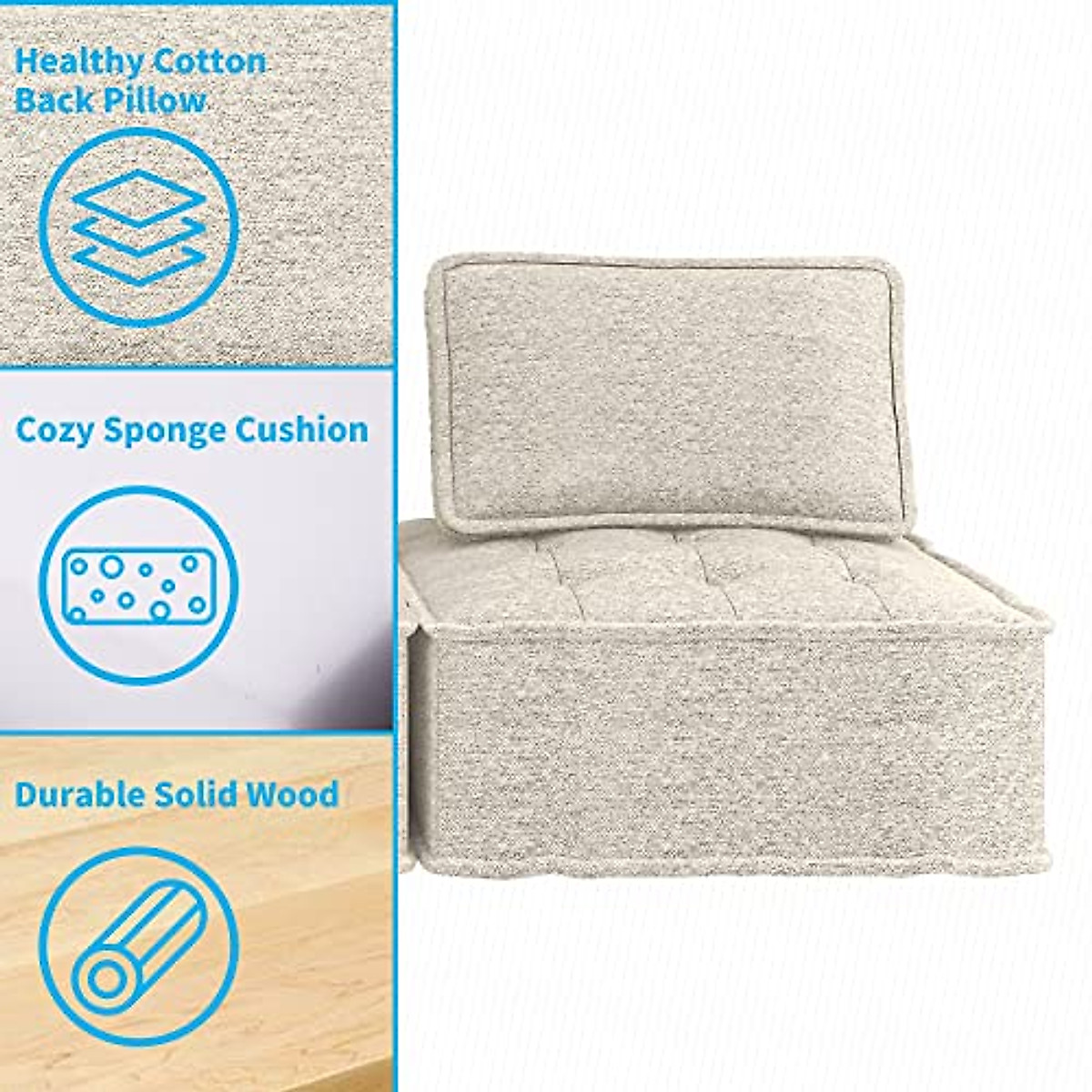 Horgaeo Modular Sectional Sofa, Single Seat Armless Floor Sofa, Comfy Floor Couch with Removable Back Cushion for Living Room/Small Space/Office/Apartment Resting, 1PCS (Beige)